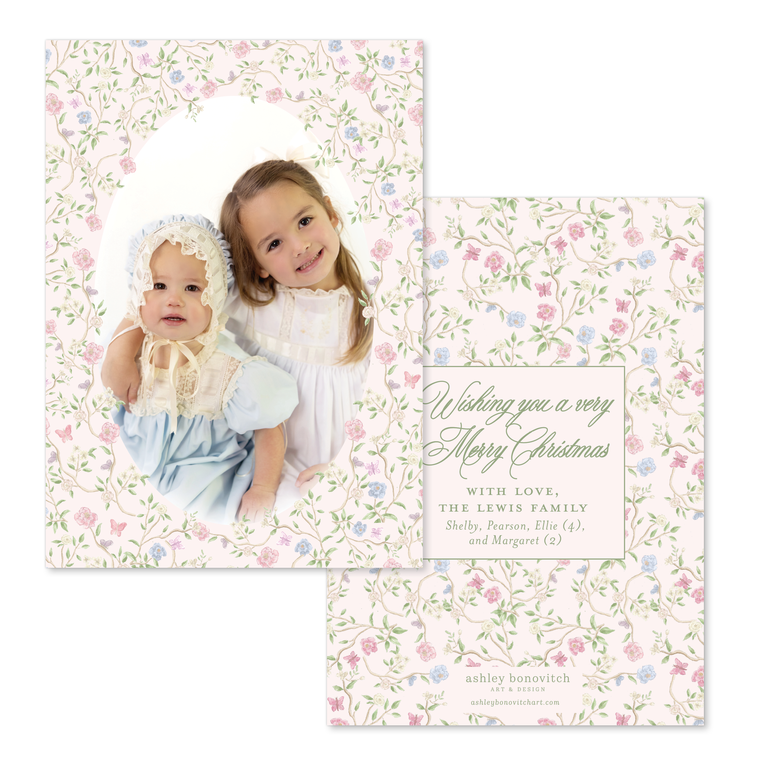 Chinoiserie Christmas Card in Pink – Ashley Bonovitch Art