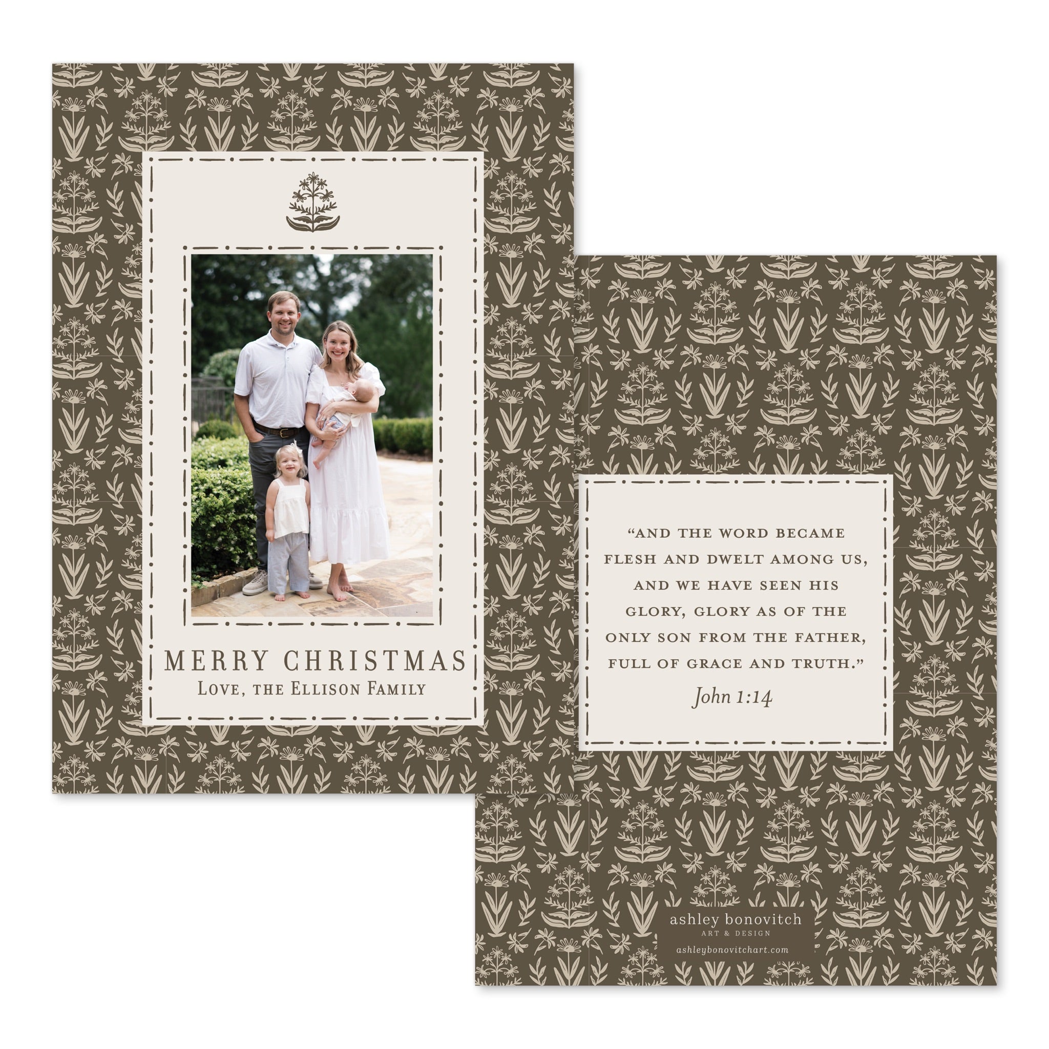 Chocolate Block Print Christmas Card – Ashley Bonovitch Art
