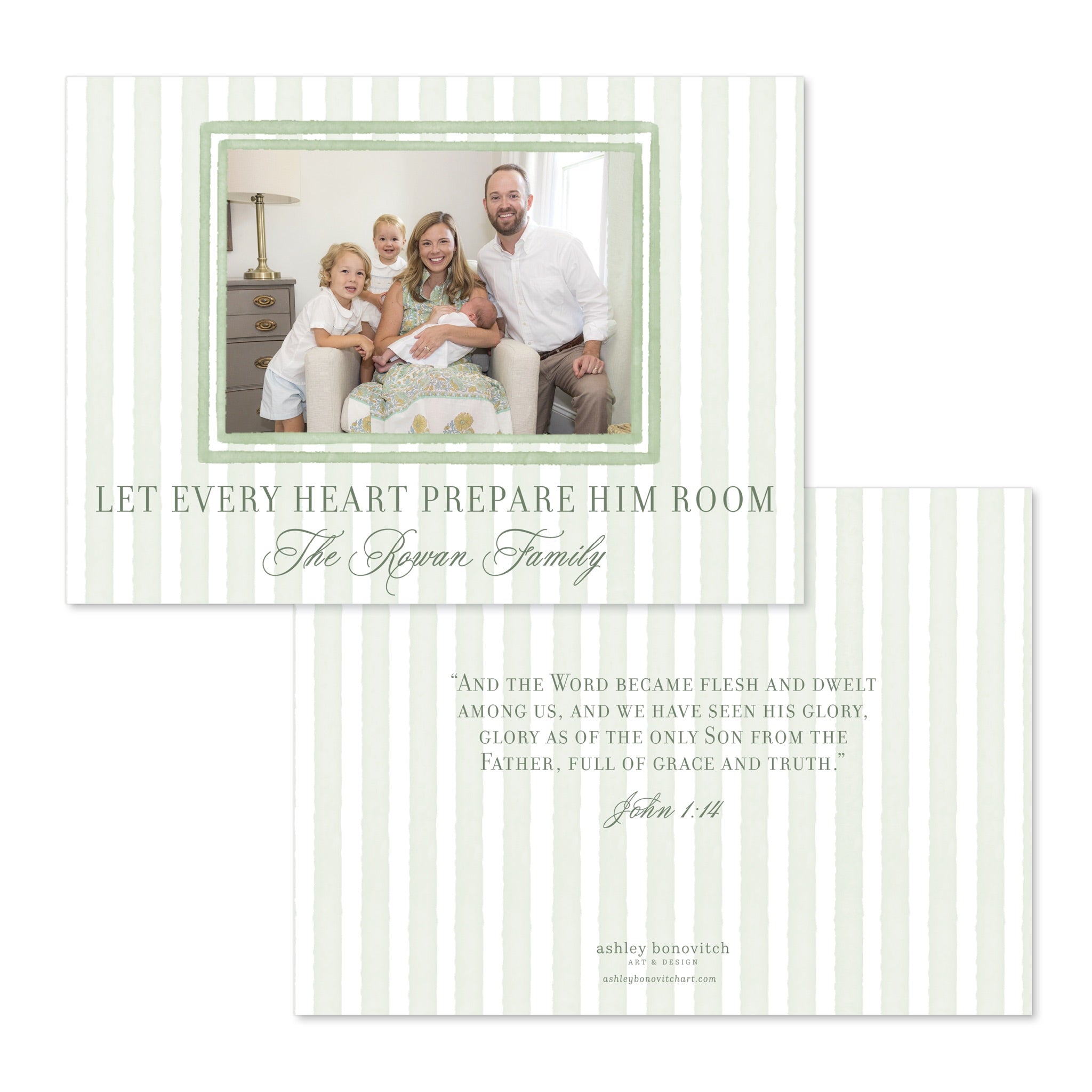 Simple Stripe Christmas Card in Sage - Landscape – Ashley Bonovitch Art
