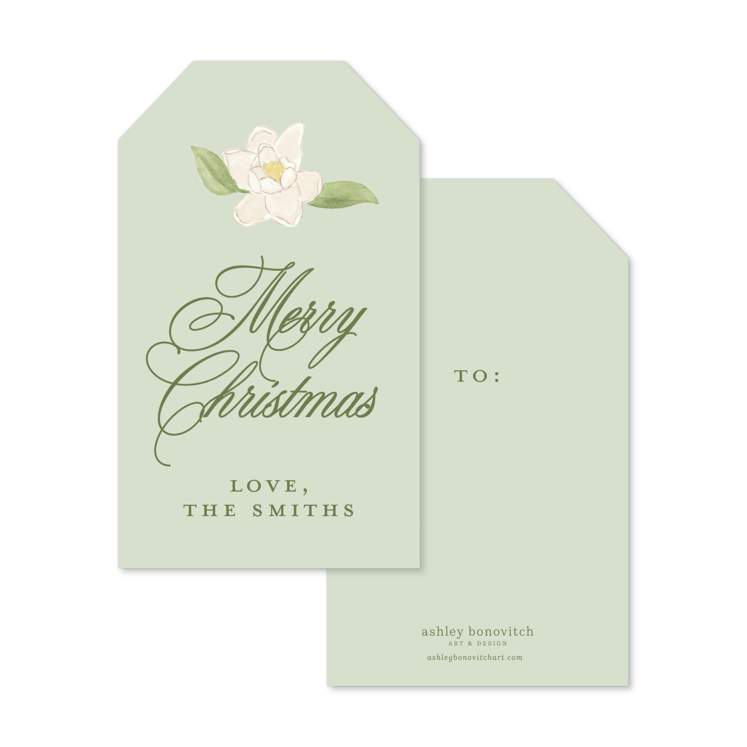 Christmas Magnolia Tags in Sage – Ashley Bonovitch Art