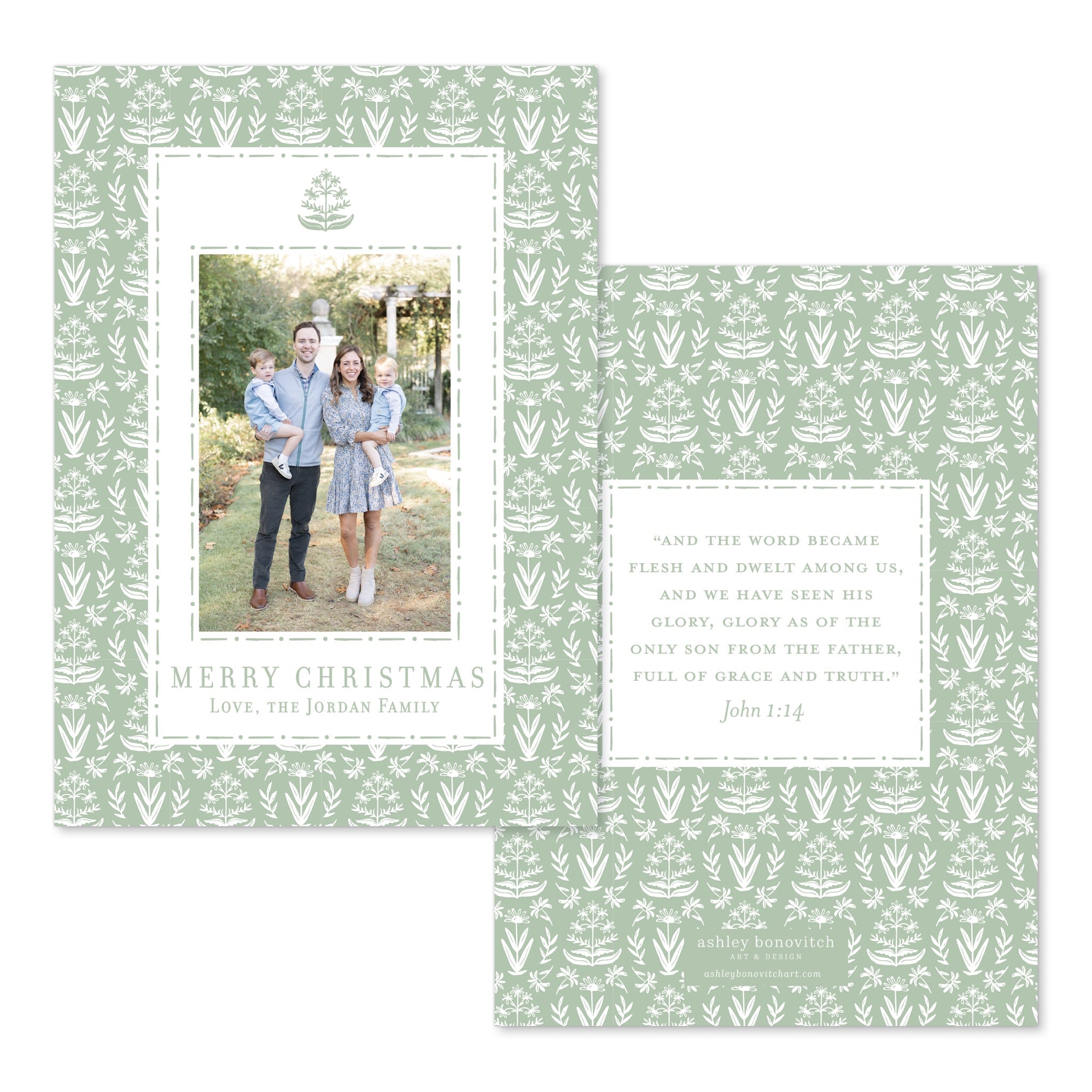 Sage Block Print Christmas Card – Ashley Bonovitch Art