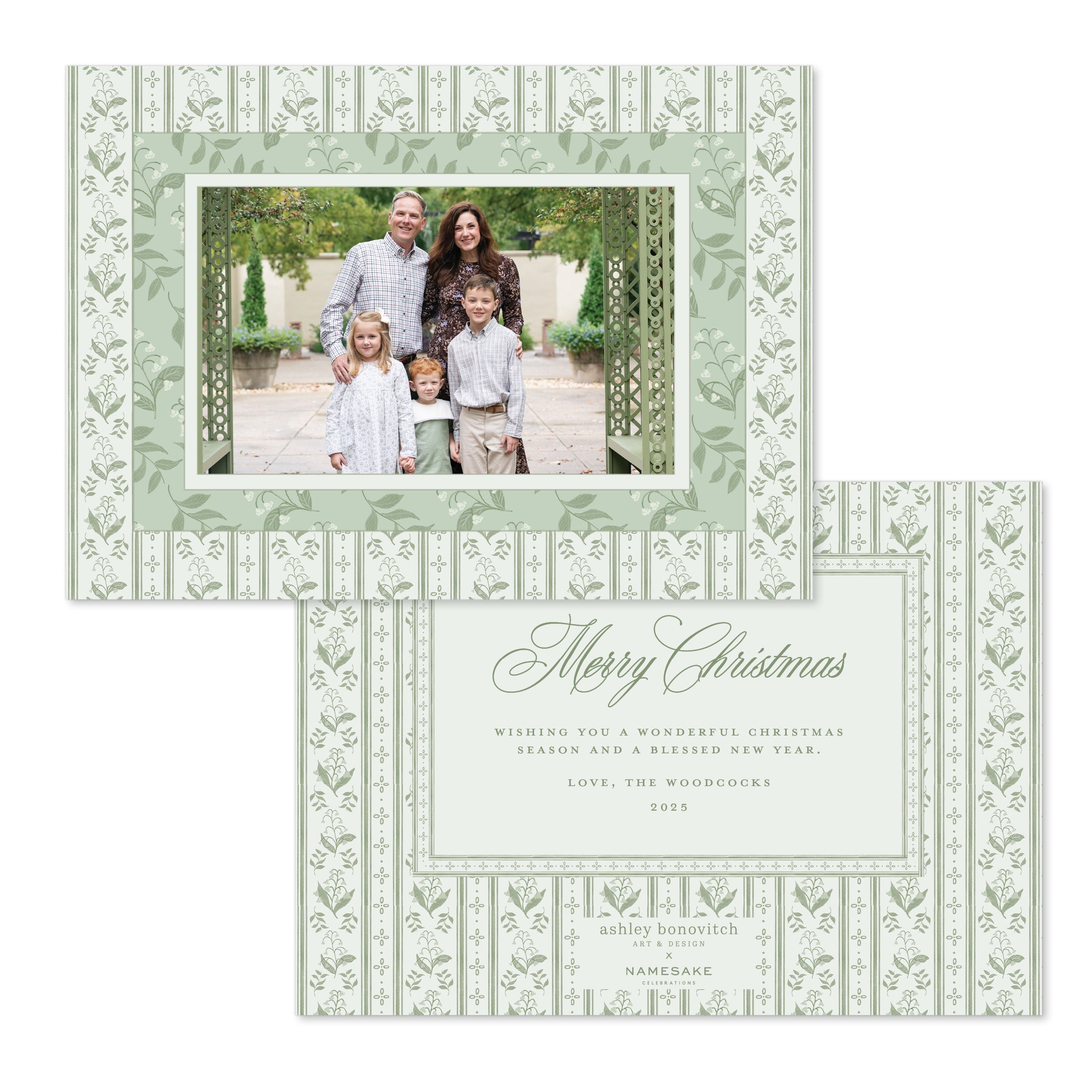 Ticking Stripe With Lily Of the Valley Christmas Card Landscape - Ashl ...